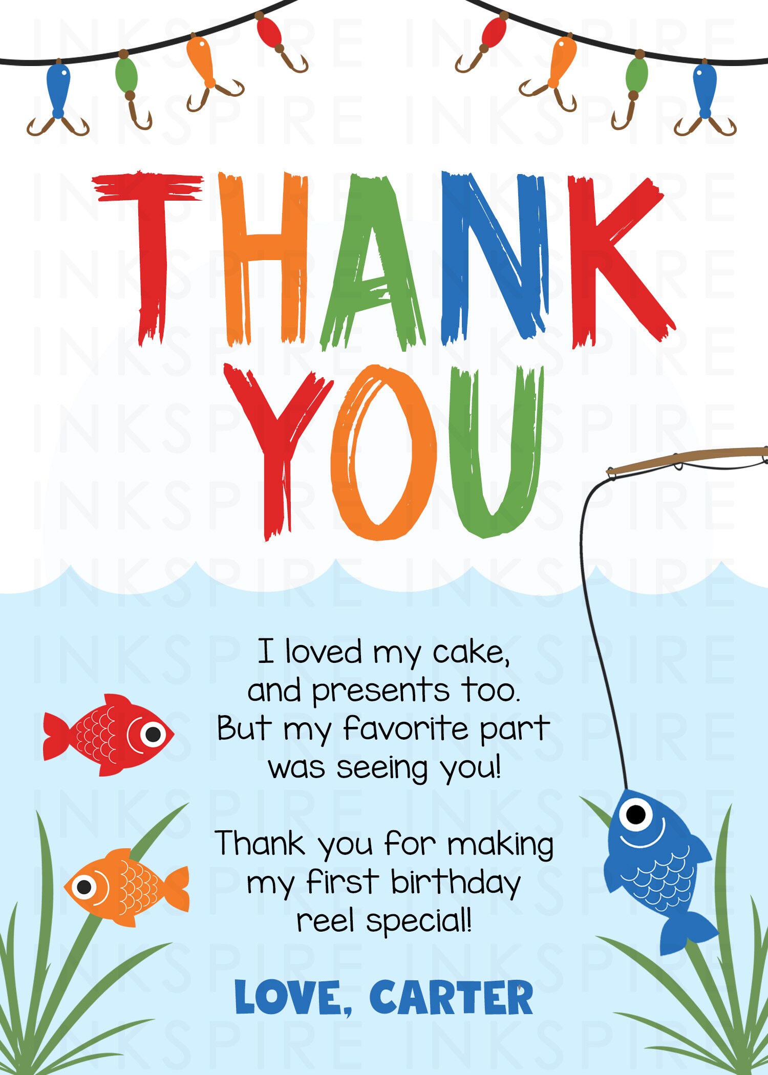 Fishing Thank You Card DIGITAL FILE Personalized Fishing | Etsy