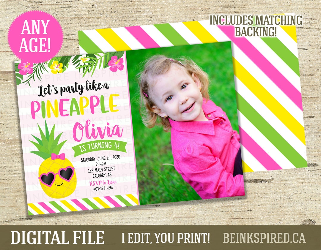 Pineapple Birthday Invitation - Printable DIGITAL FILE - Girls Let's ...