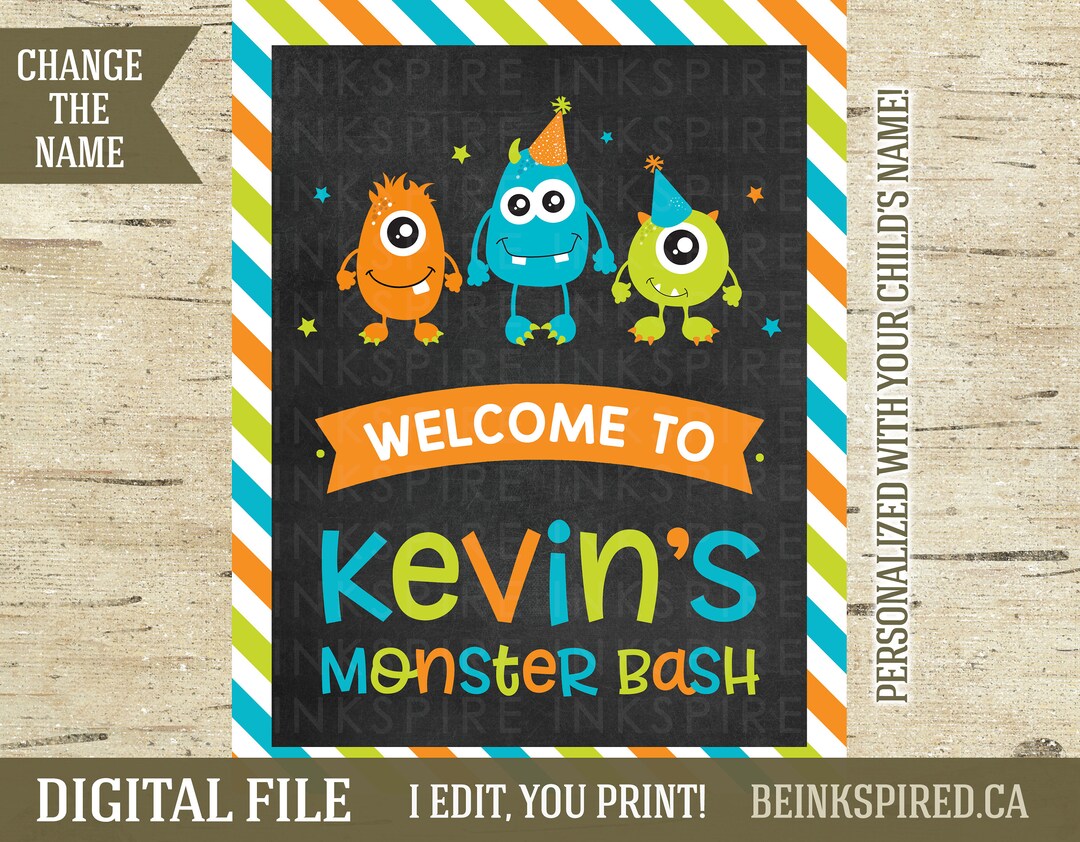 Monster Birthday, Monster Party, Personalized Printable Monster Welcome ...