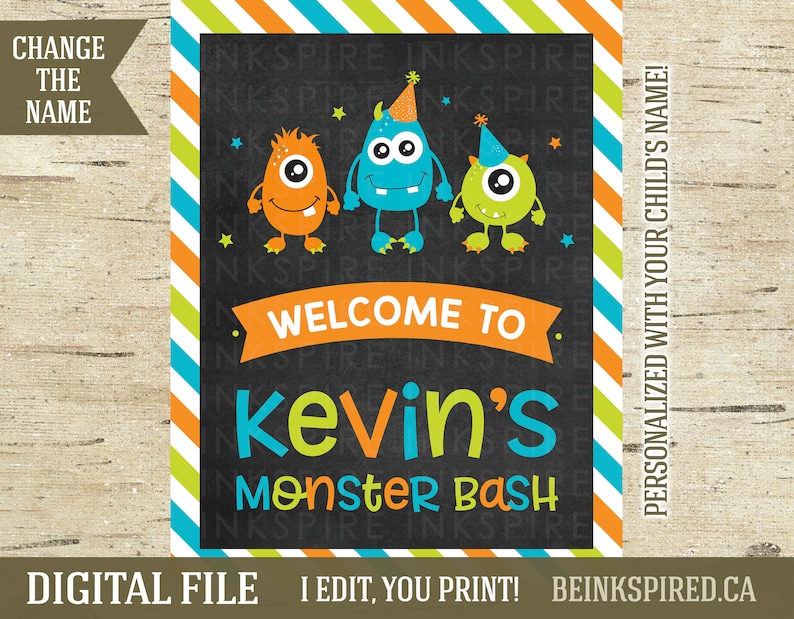 Monster Birthday, Monster Party, Personalized Printable Monster Welcome ...
