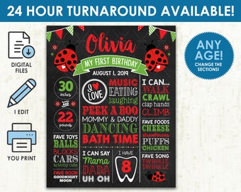 Ladybug First Birthday Chalkboard Sign 1st Party White Red - Etsy