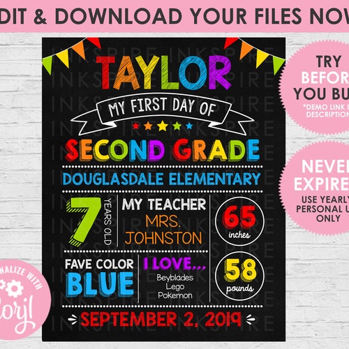 Editable First Day of School Sign Personalized School Sign - Etsy
