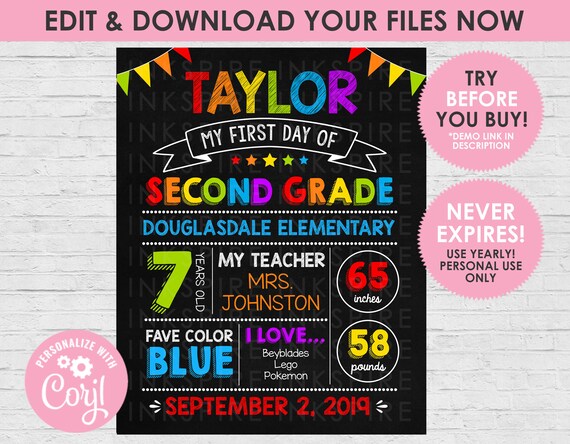 Editable First Day of School Poster DIGITAL FILE Printable - Etsy