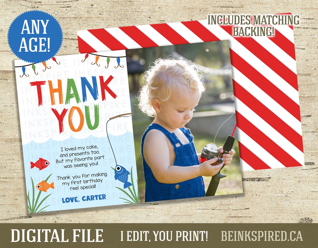 Fishing Thank You Card - DIGITAL FILE - Personalized Fishing Birthday ...