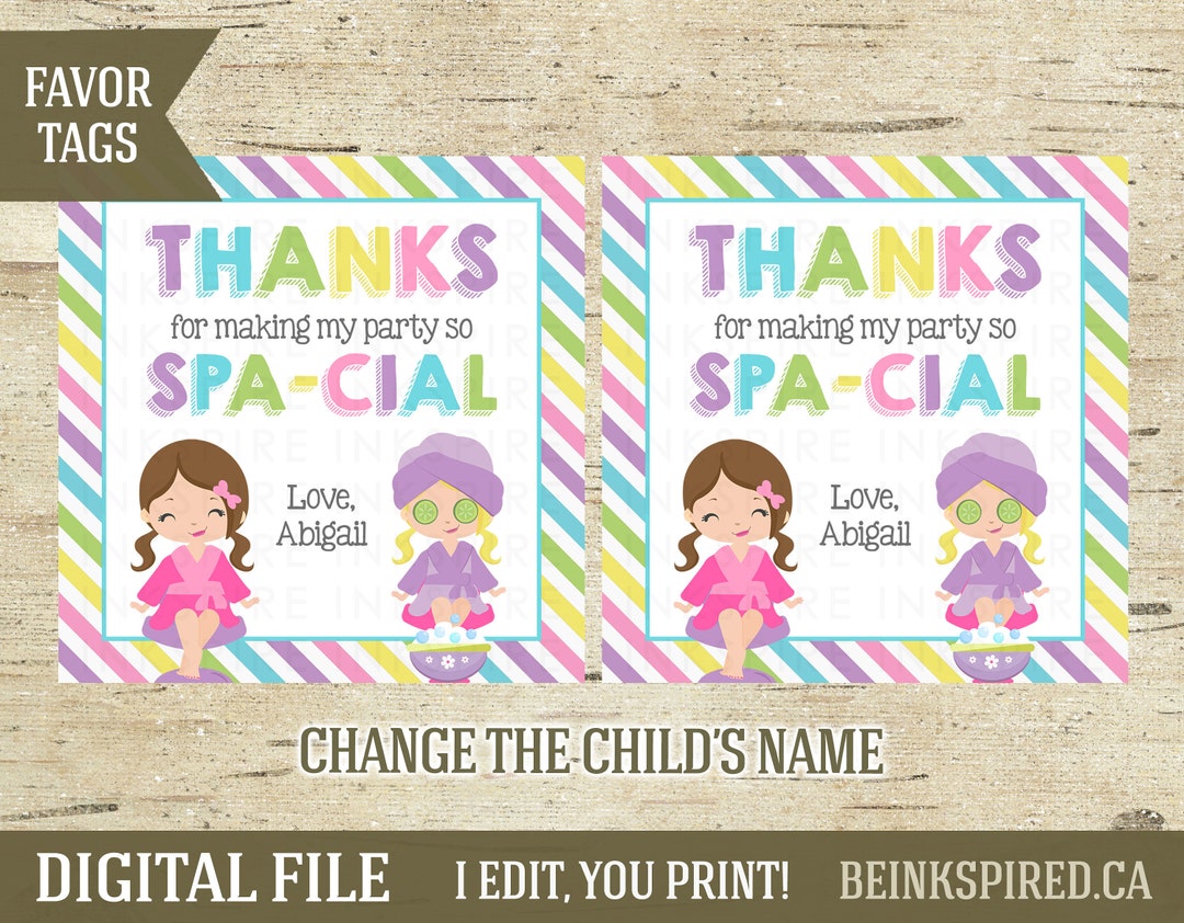 Spa Party, Spa Birthday, Favor Tags, Spa Favor Tags, Spa Birthday Party ...