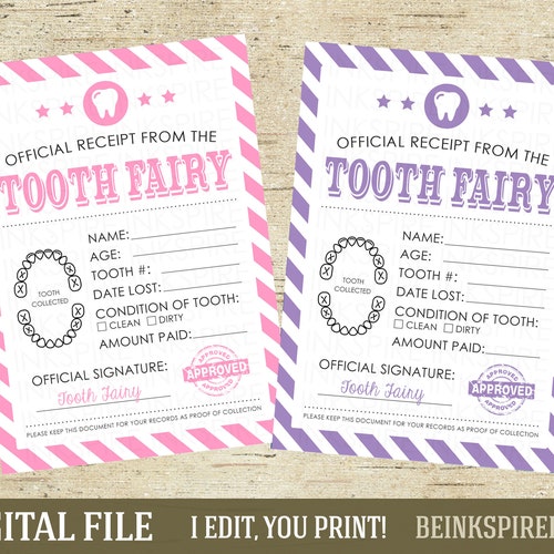 Tooth Fairy Receipt Printable Lost First Tooth Certificate - Etsy