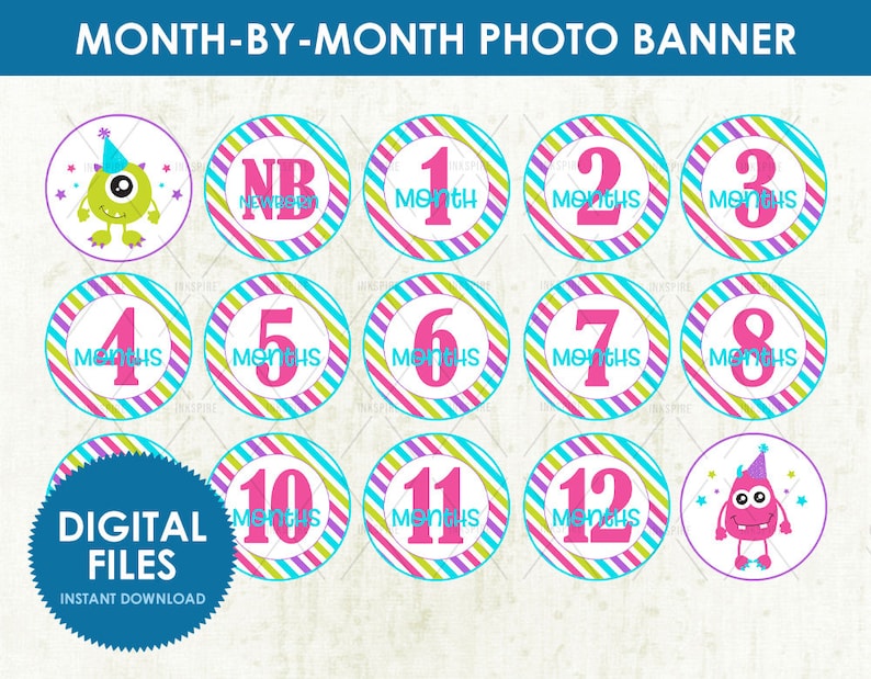 Monster Month by Month Photo Banner - INSTANT DOWNLOAD - Printable ...
