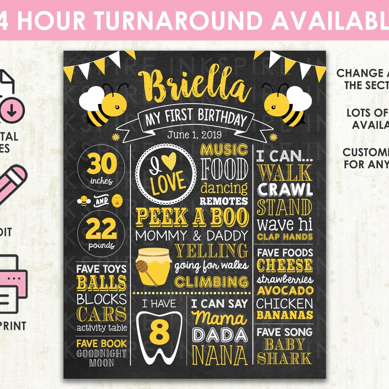 First Birthday Poster Bee - Etsy