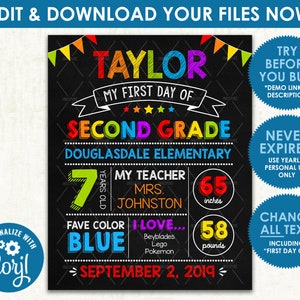 Editable First Day of School Poster - DIGITAL FILE - Printable Rainbow ...