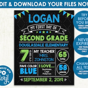 Editable First Day of School Poster DIGITAL FILE Printable Blue and ...