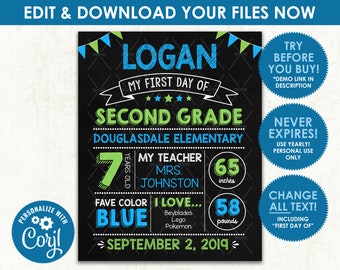 Editable First Day of School Poster DIGITAL FILE Printable Rainbow Boys ...