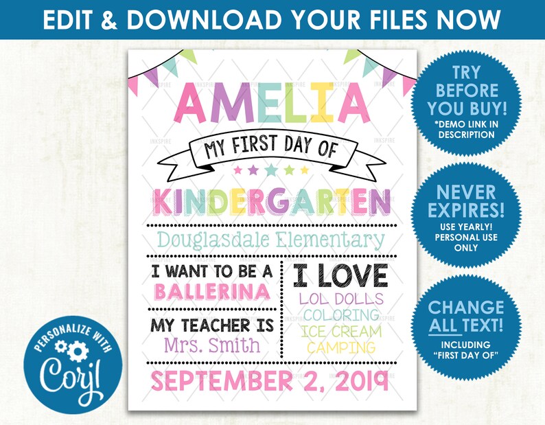 First Day of School Chalkboard Sign Editable DIGITAL FILE - Etsy