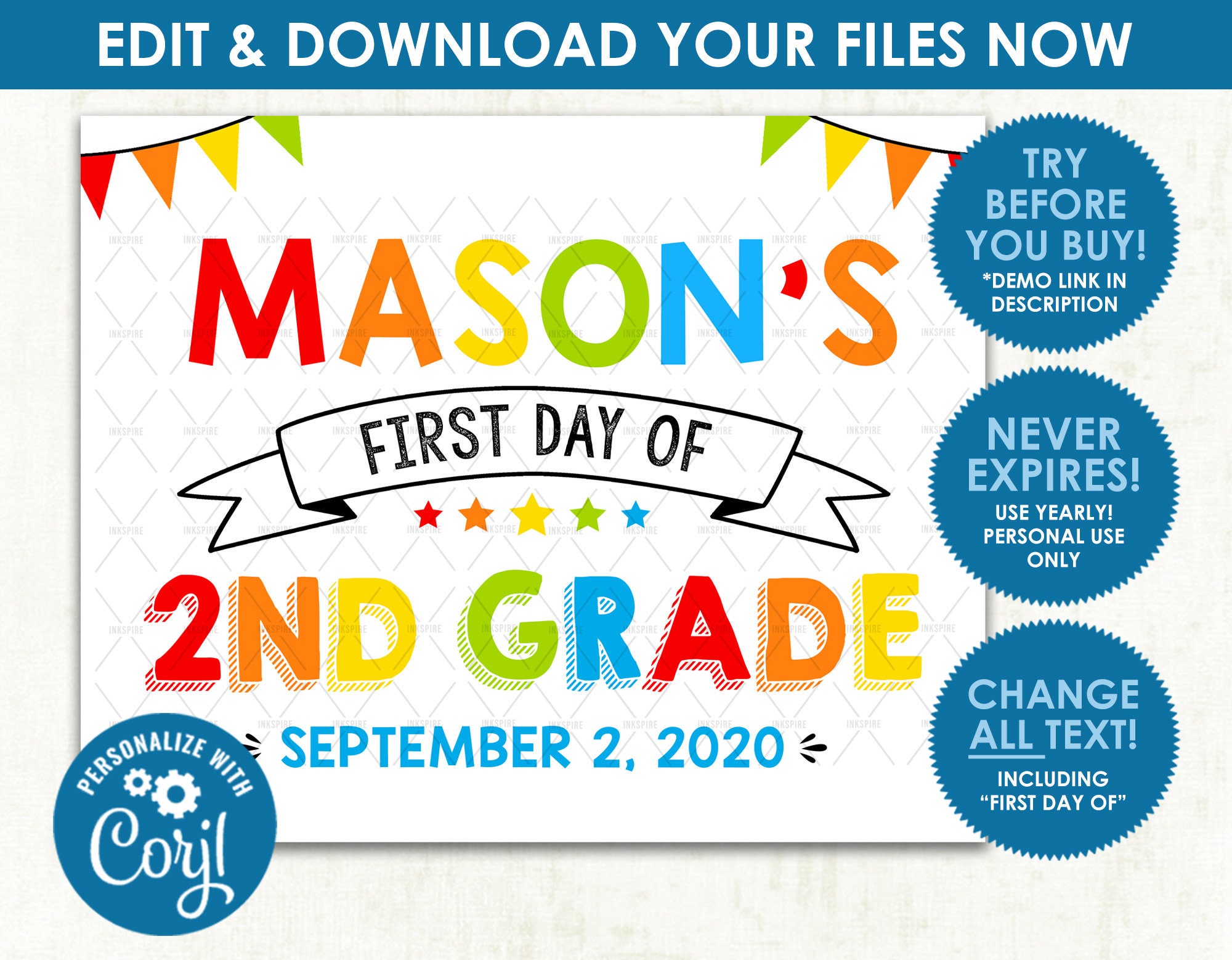 Editable First Day of School Poster DIGITAL FILE Printable - Etsy