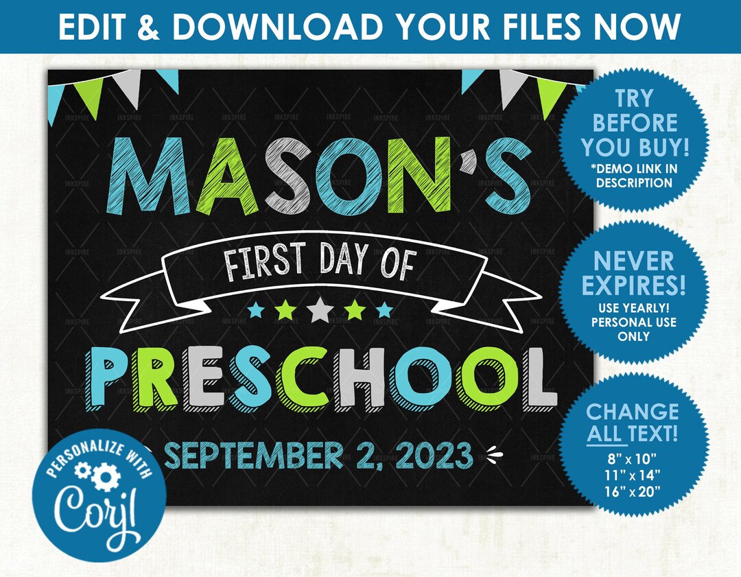 Editable First Day of School Poster - DIGITAL FILE - Printable Blue ...
