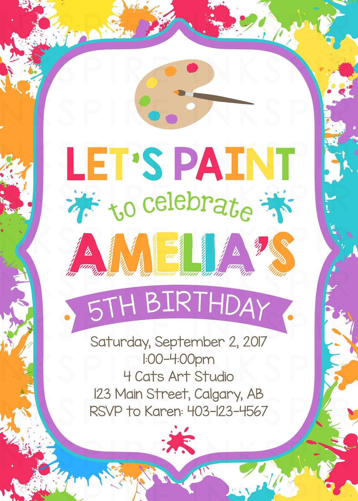 Printable Art Paint Splatter Birthday Party Invitation - Etsy Canada
