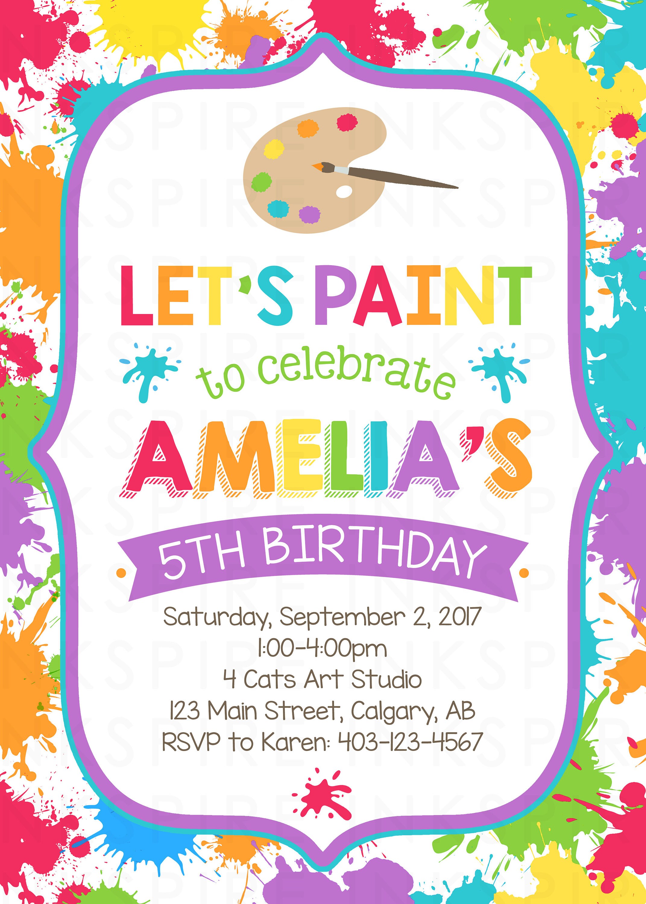 Printable Art Paint Splatter Birthday Party Invitation, Painting Party ...