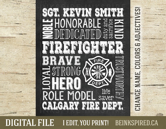 Personalized Fireman Gift Printable DIGITAL FILE | Etsy