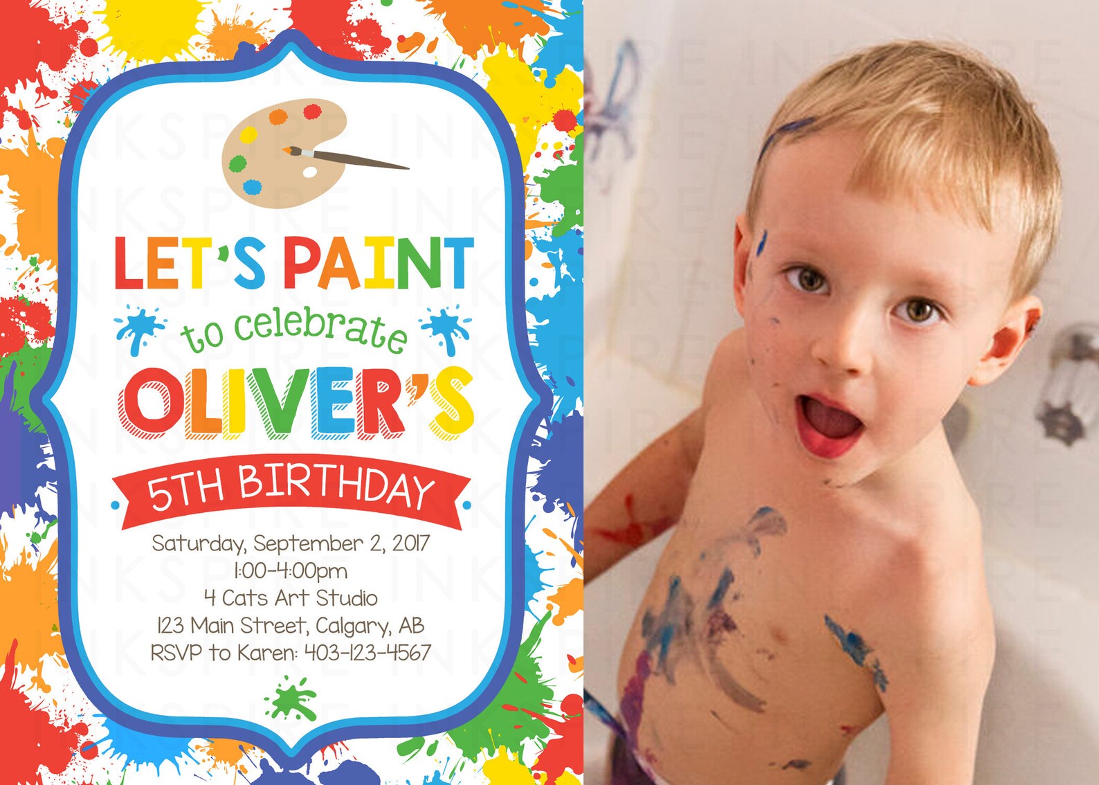 Printable Art Paint Splatter Birthday Party Invitation, Painting Party ...