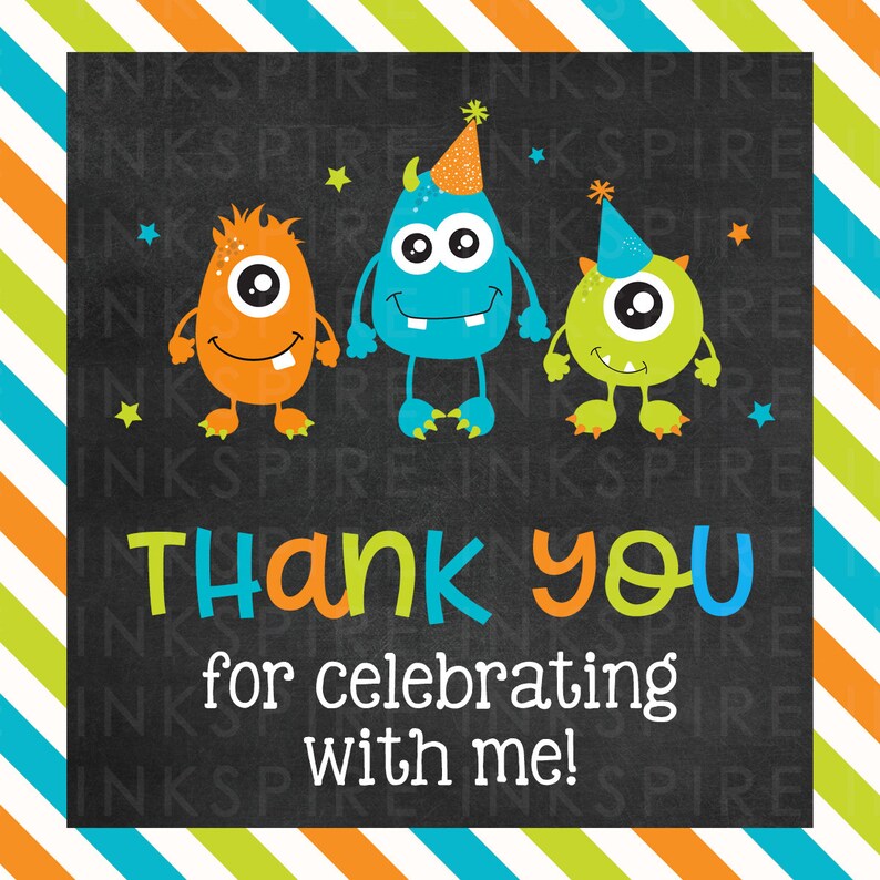 Monster Thank You Tag, Printable Monster Birthday Party Thank You Favor ...