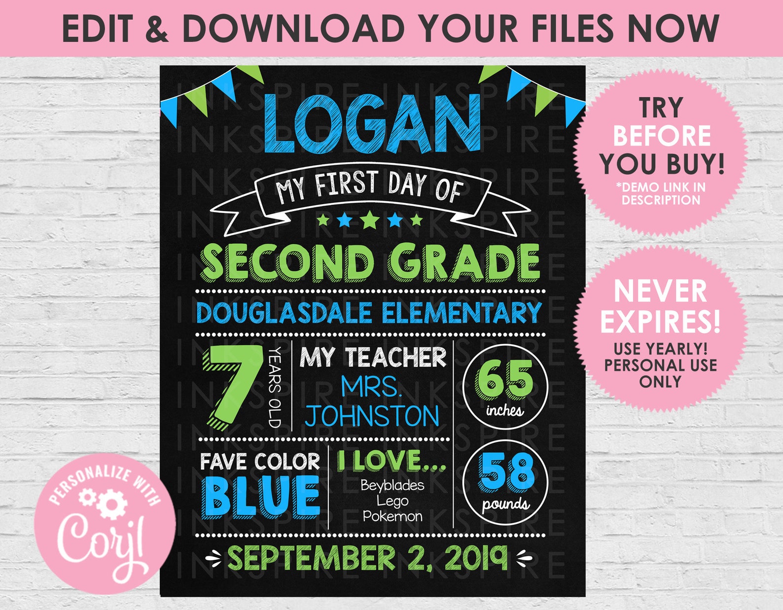 Editable First Day of School Poster DIGITAL FILE Printable - Etsy