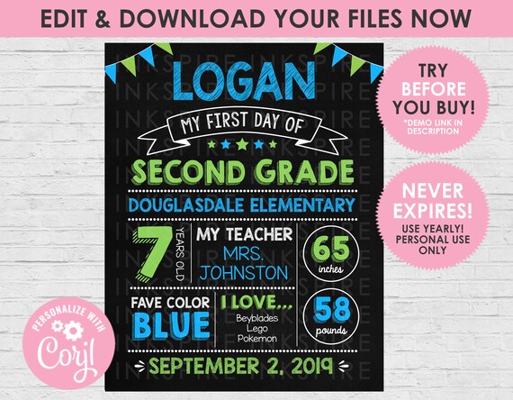 Editable First Day of School Poster DIGITAL FILE Printable - Etsy