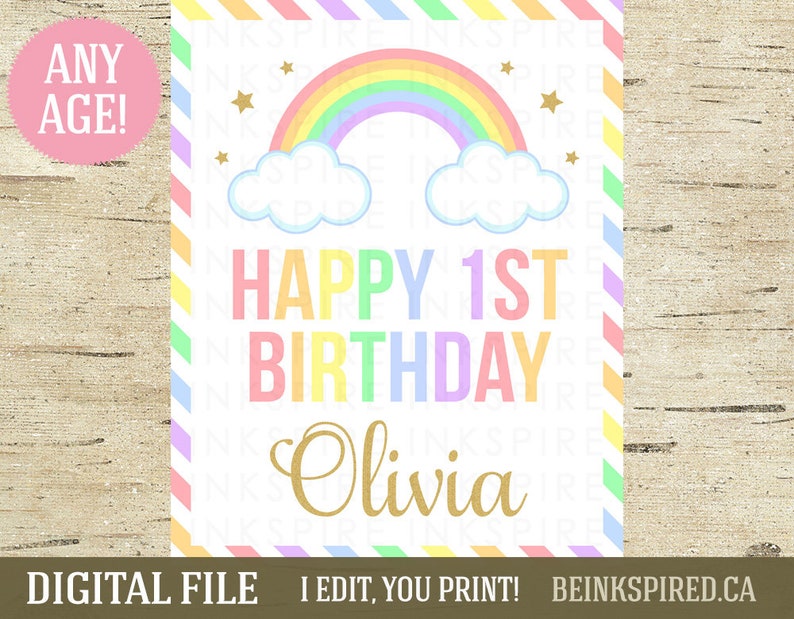 Rainbow Happy Birthday Sign Printable DIGITAL FILE | Etsy