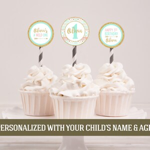 Personalized Printable Wild One Tribal Boho Birthday Cupcake Toppers ...