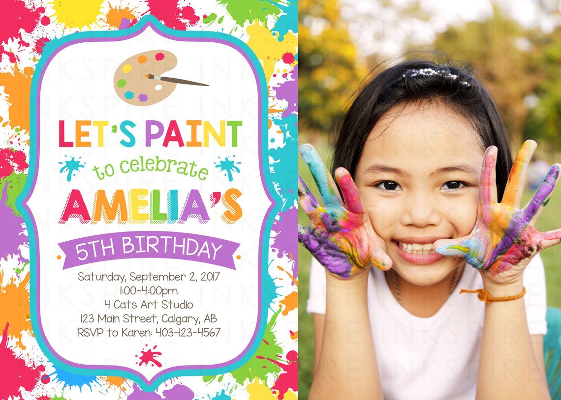 Printable Art Paint Splatter Birthday Party Invitation, Painting Party ...