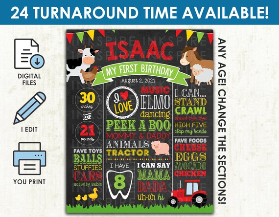 Farm Birthday Chalkboard Printable DIGITAL FILE Farm | Etsy