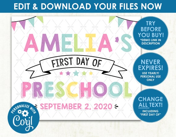 Editable First Day of School Poster DIGITAL FILE Printable - Etsy Canada