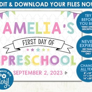 Editable First Day of School Poster DIGITAL FILE Printable Pastel Girls ...