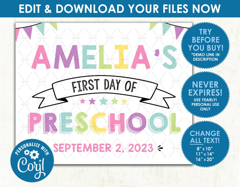 Editable First Day of School Poster - DIGITAL FILE - Printable Pastel ...