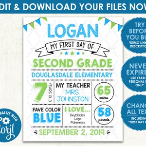 Editable First Day of School Poster DIGITAL FILE Printable Blue and ...