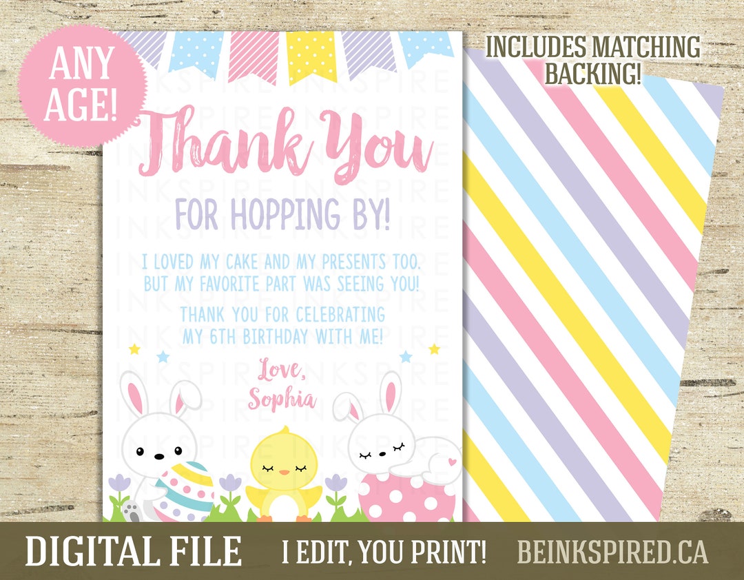 Easter Birthday Thank You Card - Printable DIGITAL FILE - Personalized ...