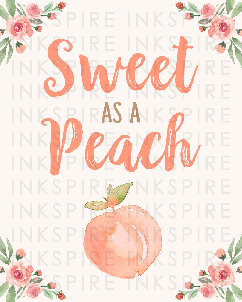 Sweet as a Peach Party Sign INSTANT DOWNLOAD Watercolor | Etsy