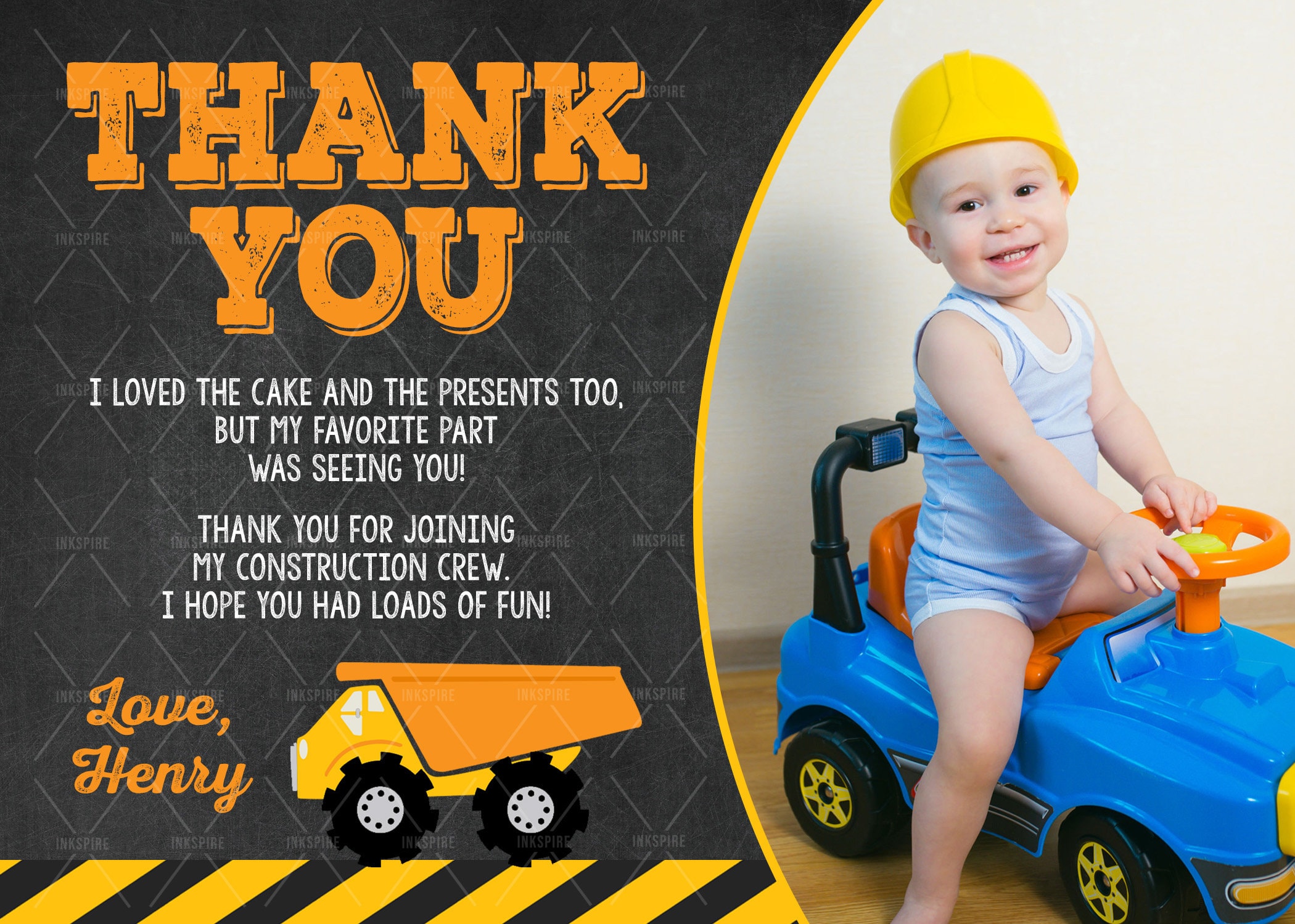 Construction Thank You Card - Printable DIGITAL FILE - Personalized ...