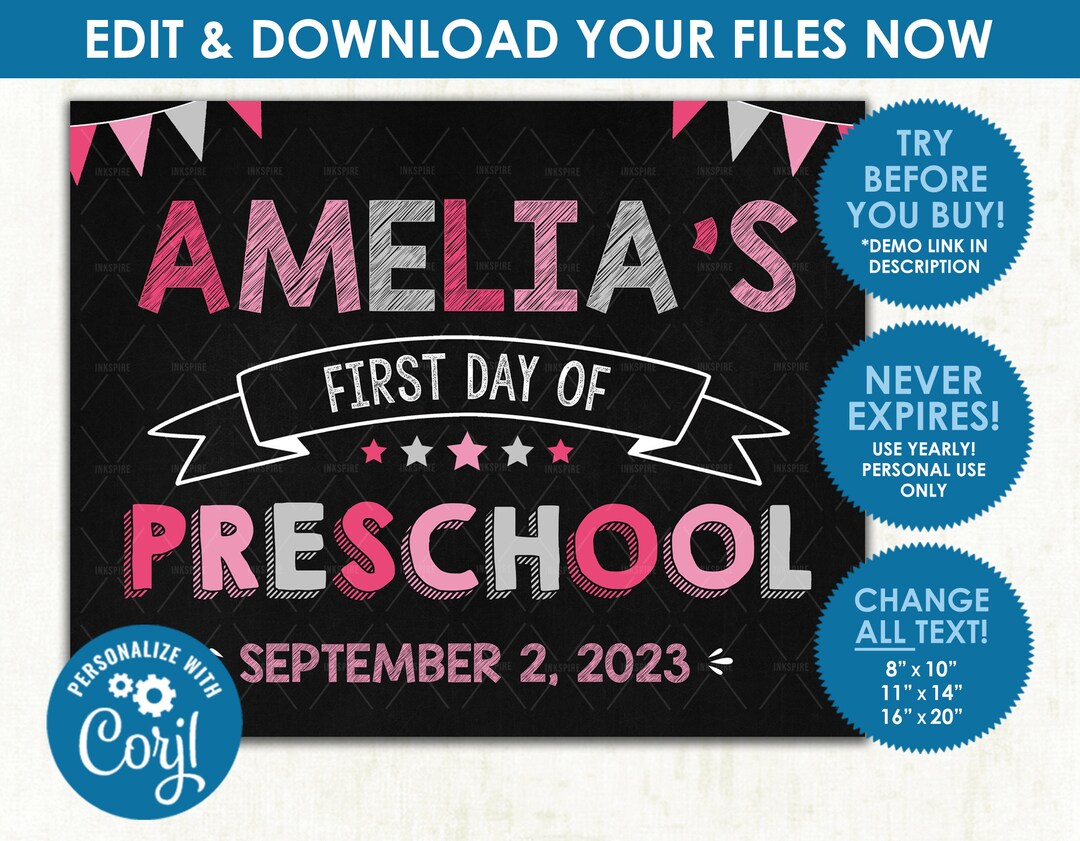 Editable First Day of School Poster - DIGITAL FILE - Printable Pastel ...