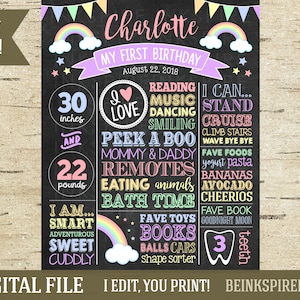 Rainbow Birthday Board Printable DIGITAL FILE Personalized | Etsy