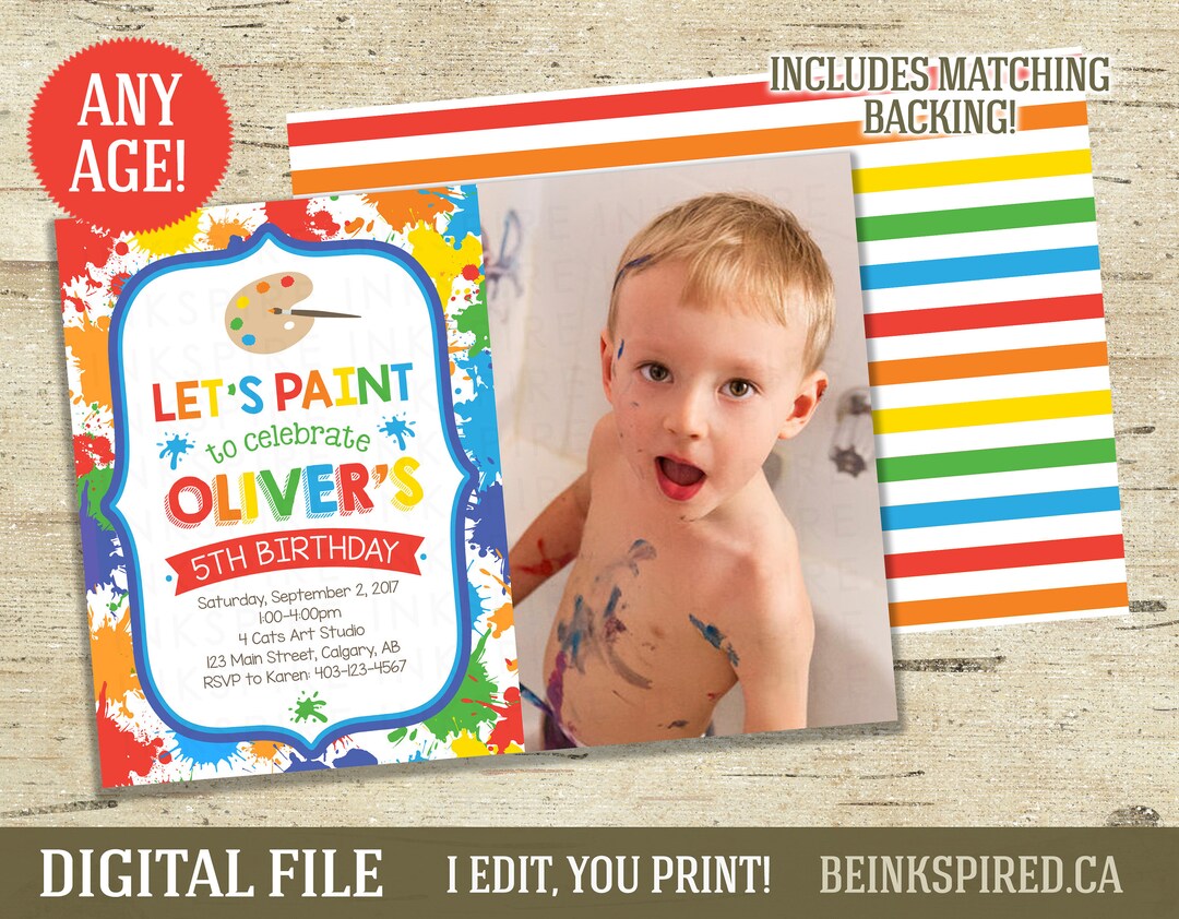 Paint Birthday Invitation Printable DIGITAL FILE Boys Paint Splatter ...