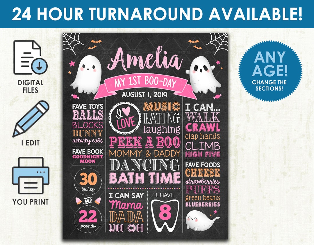 Pink Ghost Birthday Chalkboard - Printable DIGITAL FILE - Halloween ...