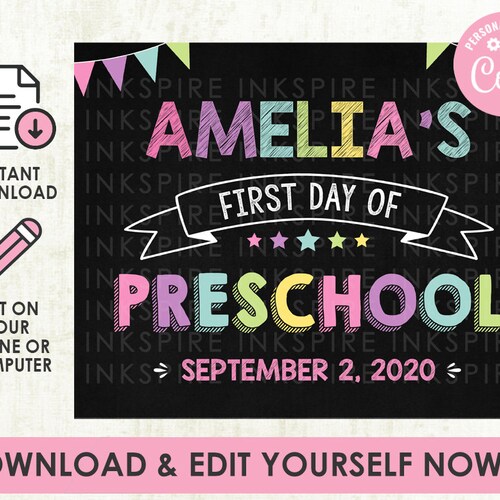 Editable First Day of School Poster DIGITAL FILE Printable - Etsy