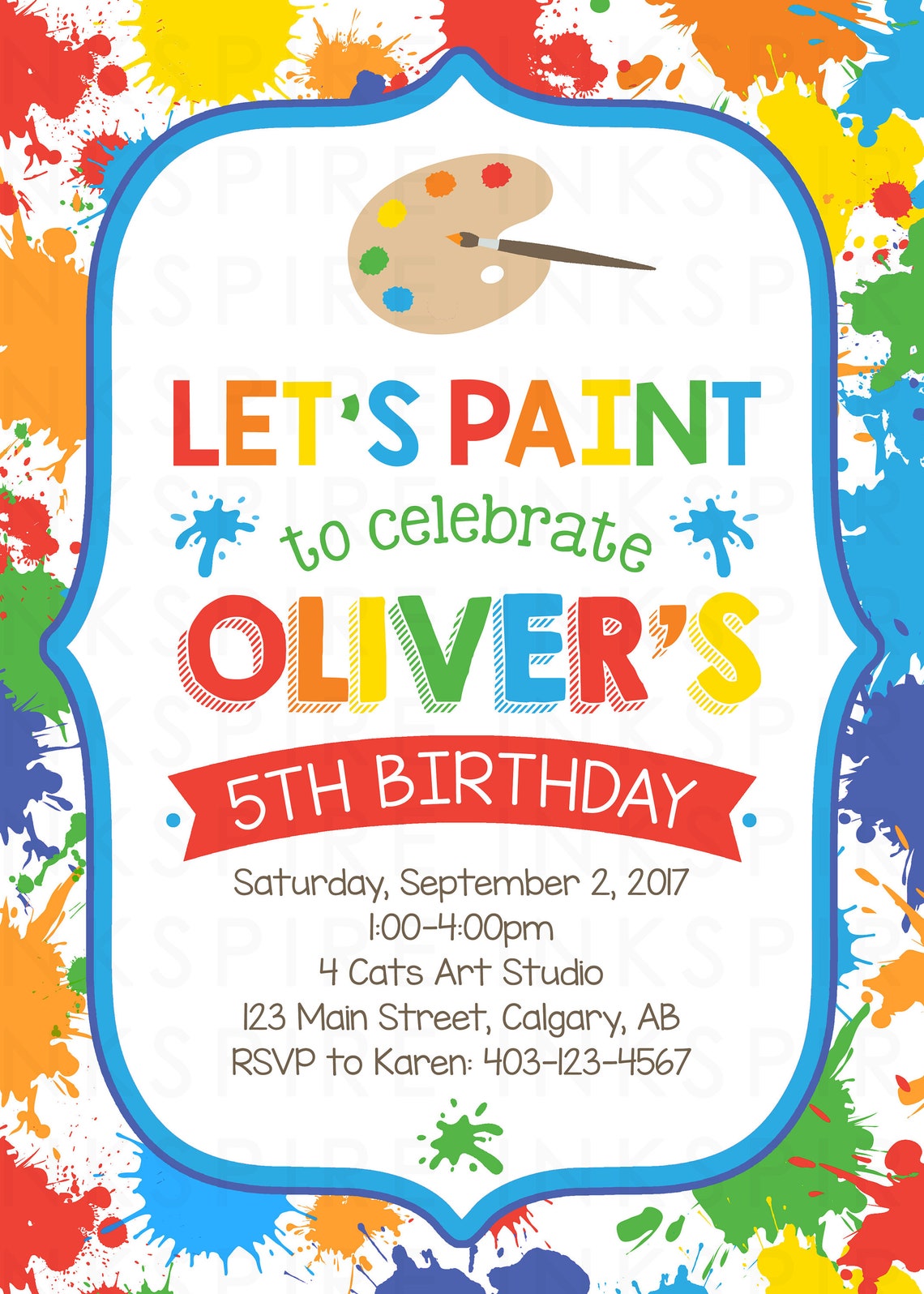 Printable Art Paint Splatter Birthday Party Invitation, Painting Party ...