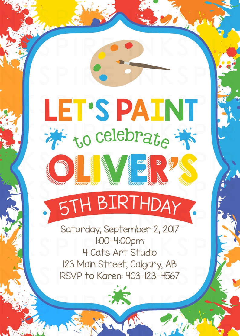 Printable Art Paint Splatter Birthday Party Invitation, Painting Party ...
