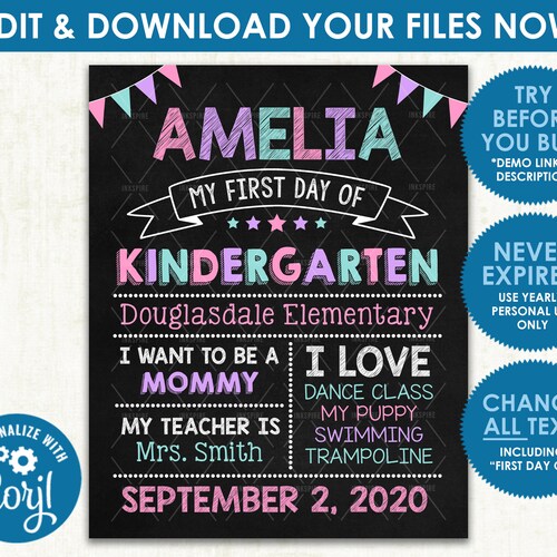 Editable First Day of School Poster DIGITAL FILE Printable - Etsy
