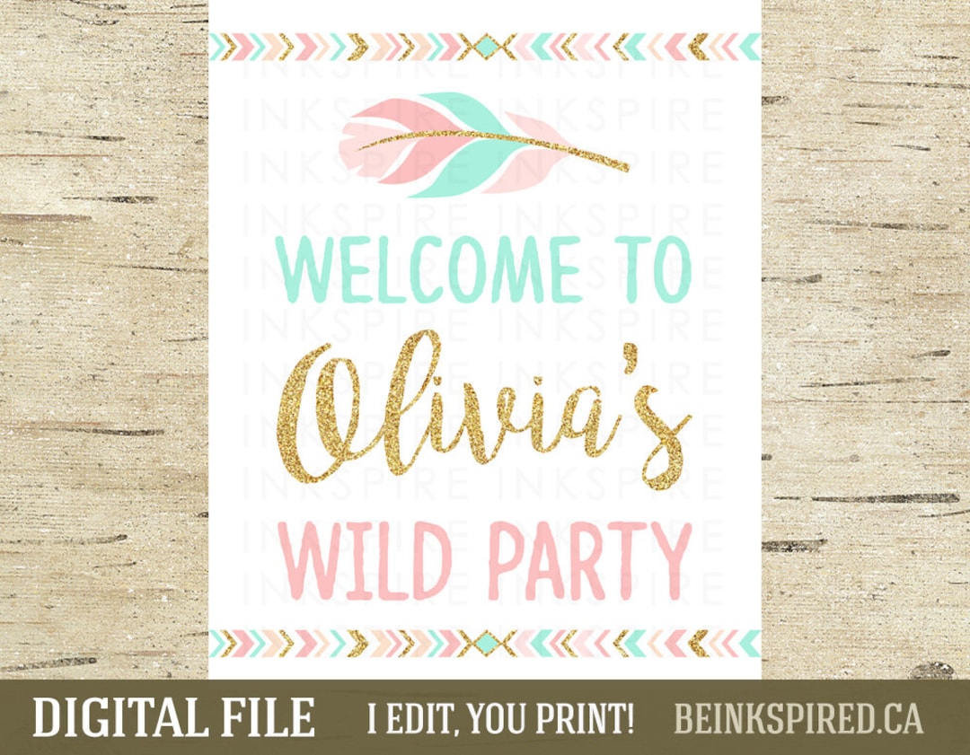 Wild One Welcome Sign - Printable DIGITAL FILE - Pink, Mint & Gold ...