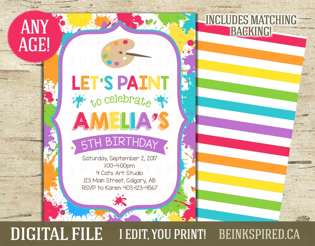 Printable Art Paint Splatter Birthday Party Invitation, Painting Party ...