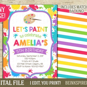 Printable Art Paint Splatter Birthday Party Invitation, Painting Party ...