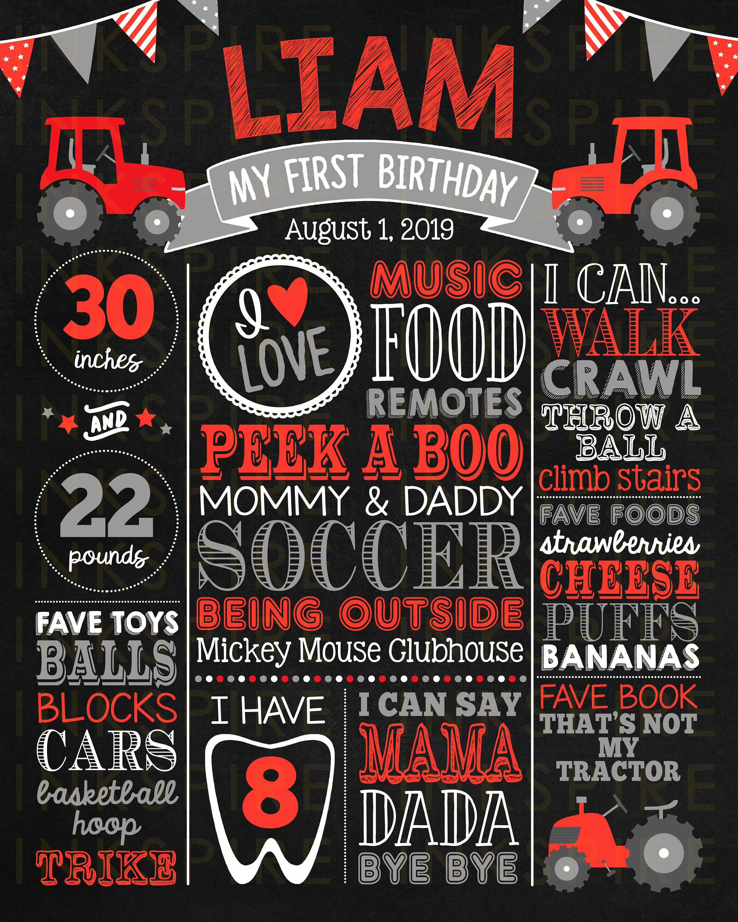 Tractor Birthday Chalkboard - Printable DIGITAL FILE - Tractor First ...
