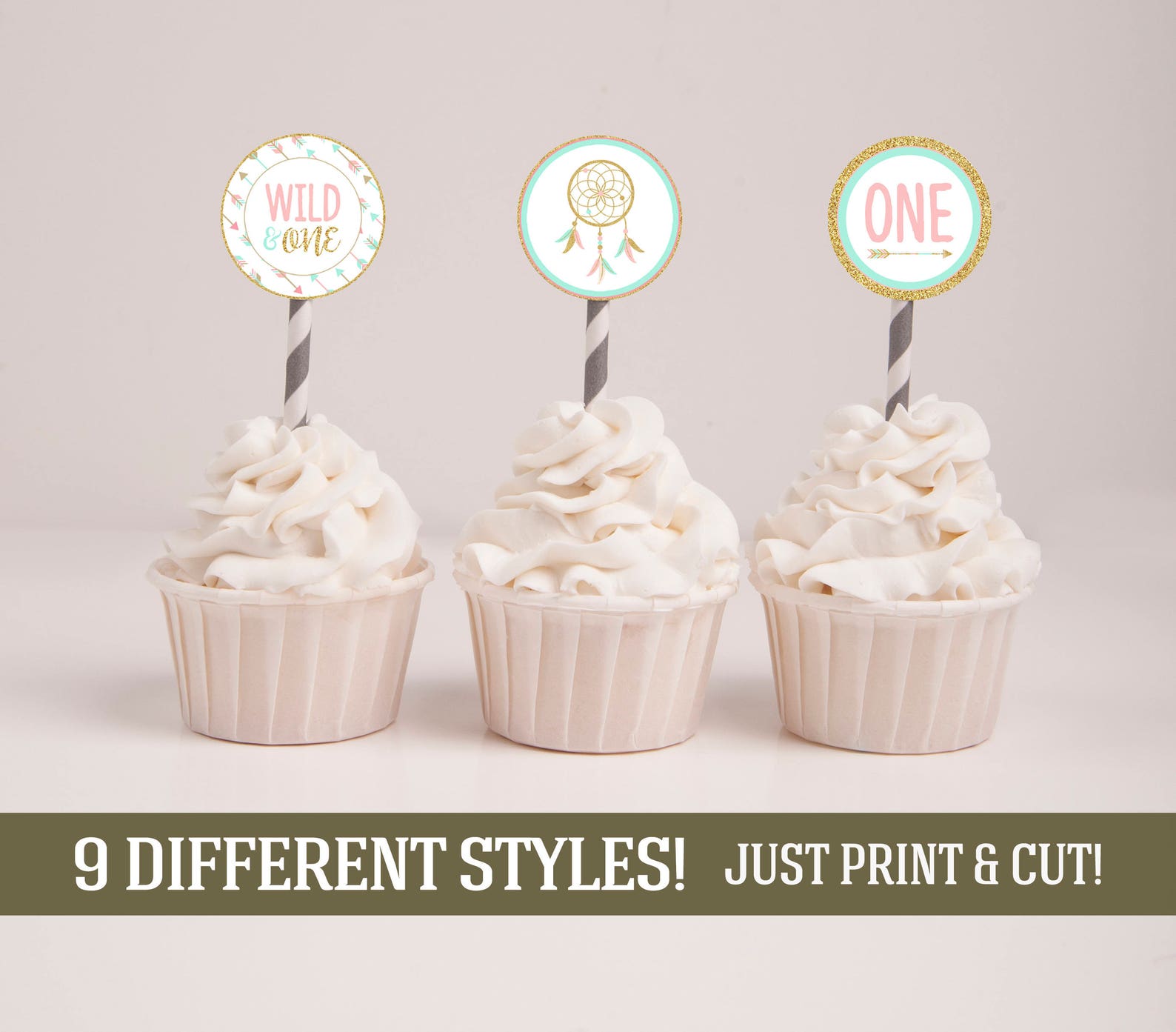 Printable Wild One Tribal Boho Birthday Cupcake Toppers Pink | Etsy