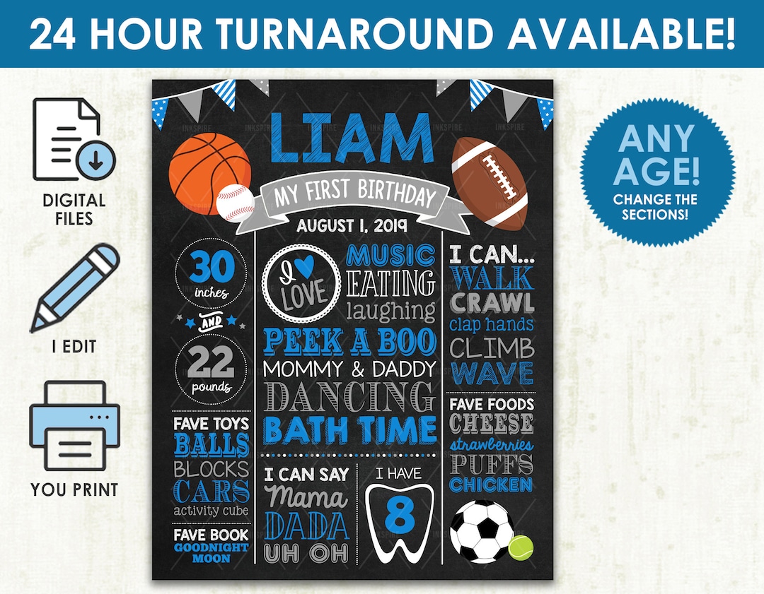 Sports Birthday Board - Printable DIGITAL FILE - Baseball, Football ...